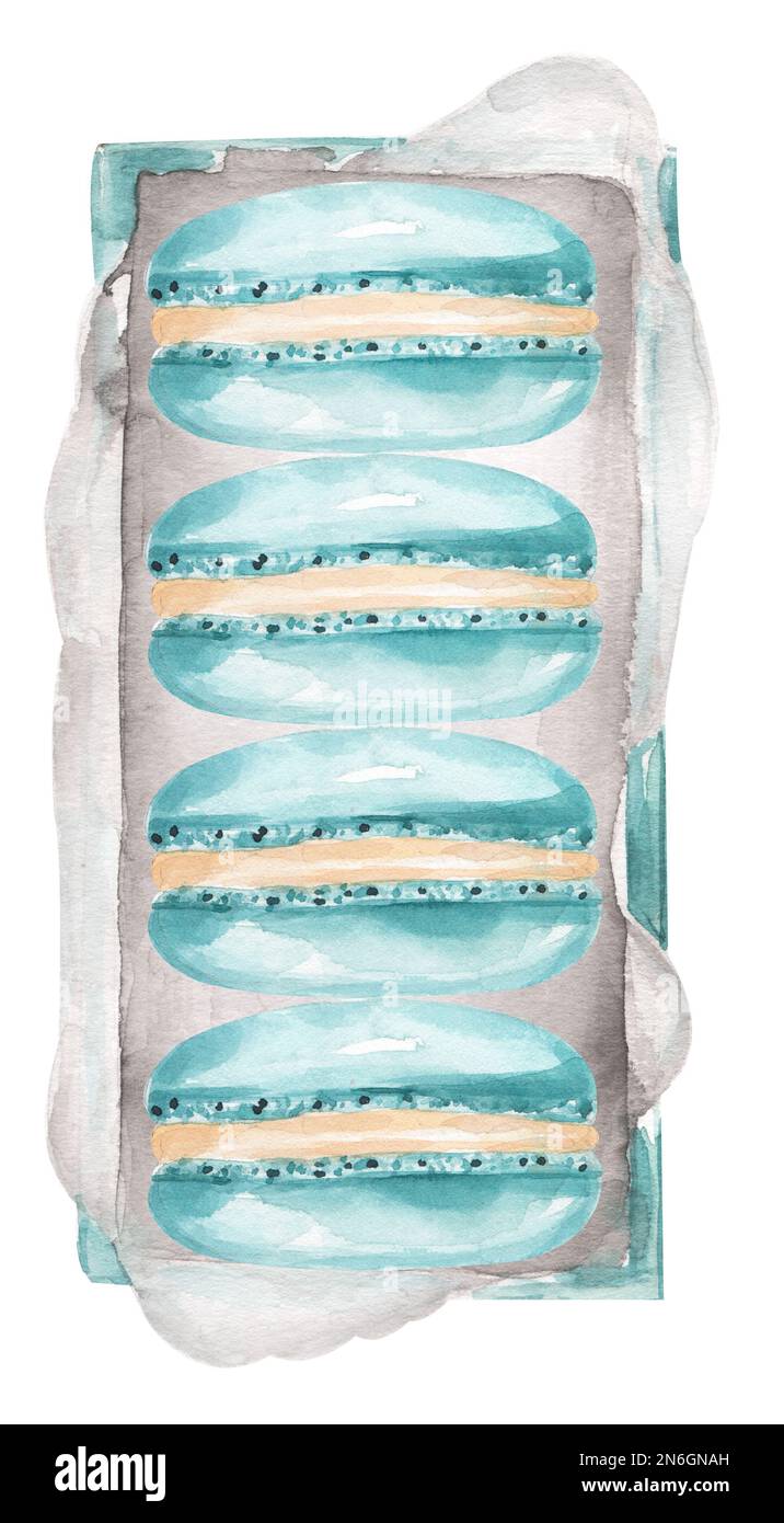 Macarons in the box, watercolor food illustration, french bakery art ...