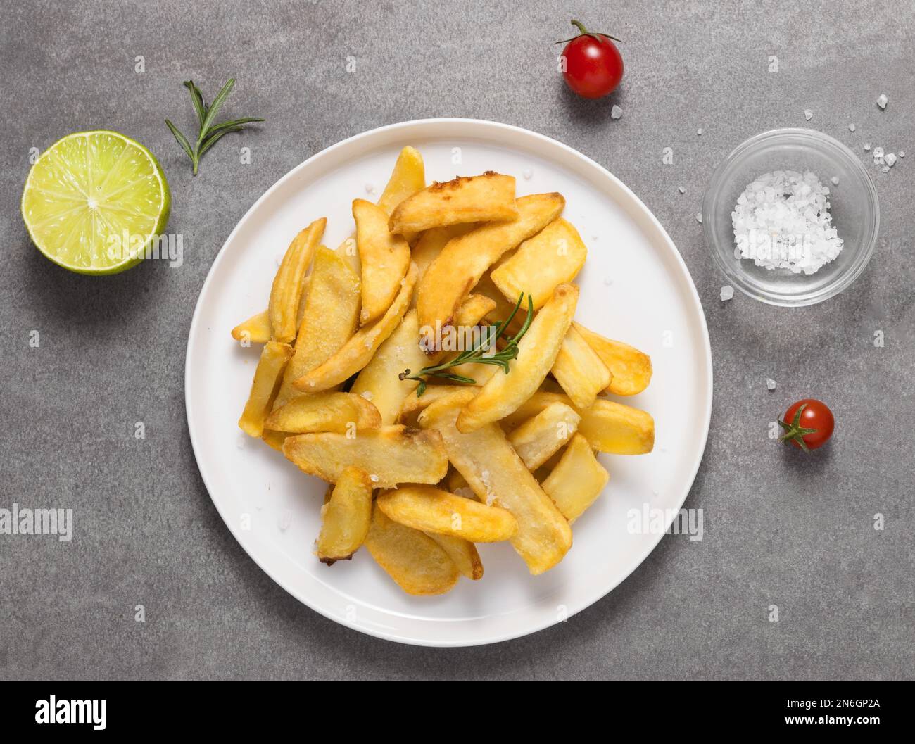 top view french fries plate with salt tomatoes. Resolution and high ...