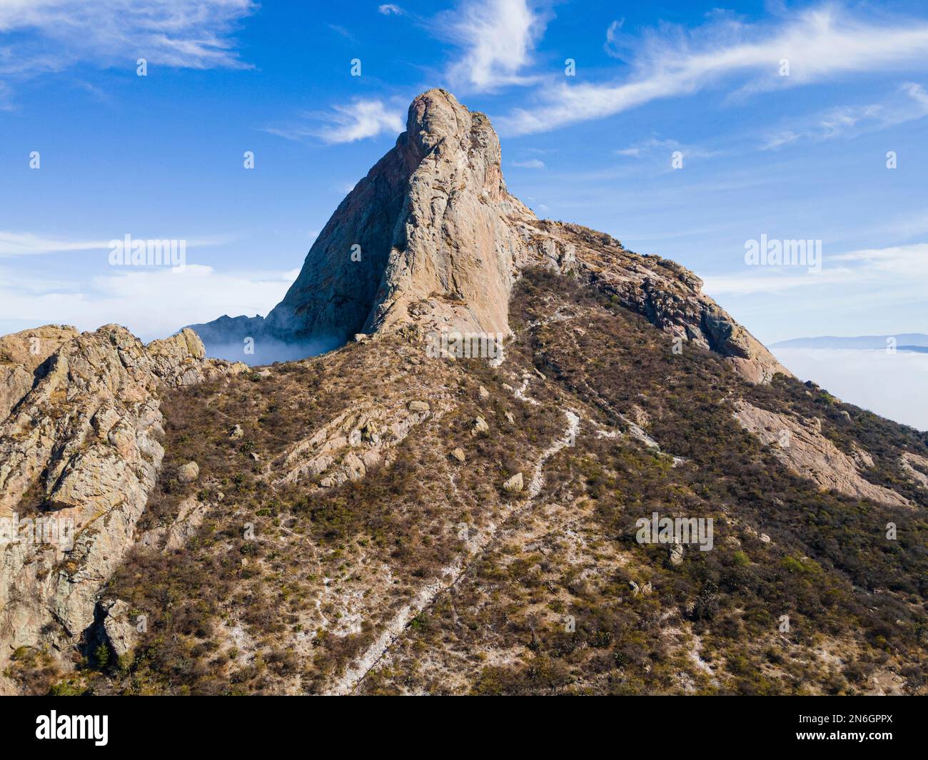 Aerial of El Bernal third largest monolith in the world, Queretaro ...