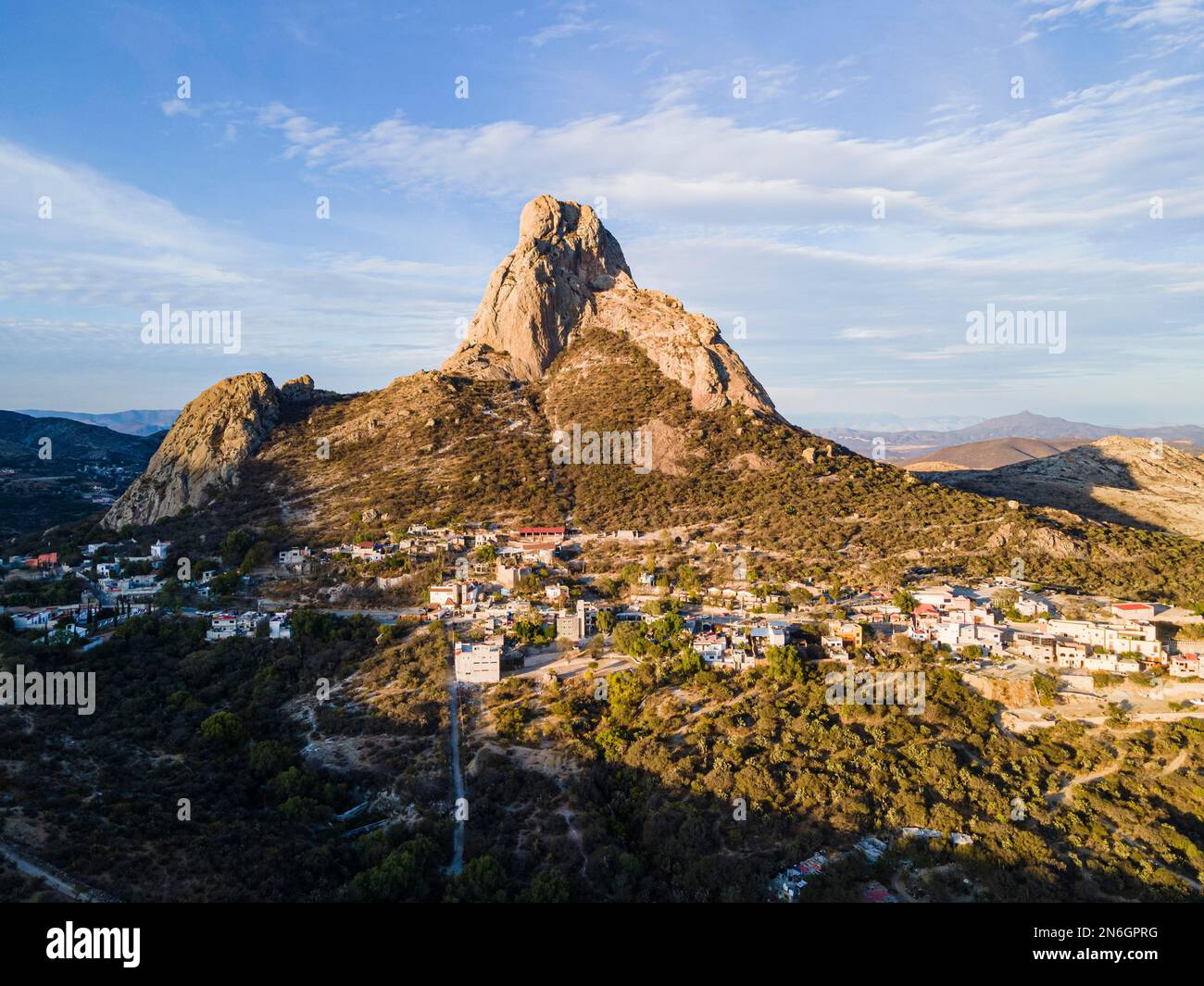Aerial of El Bernal third largest monolith in the world, Queretaro ...