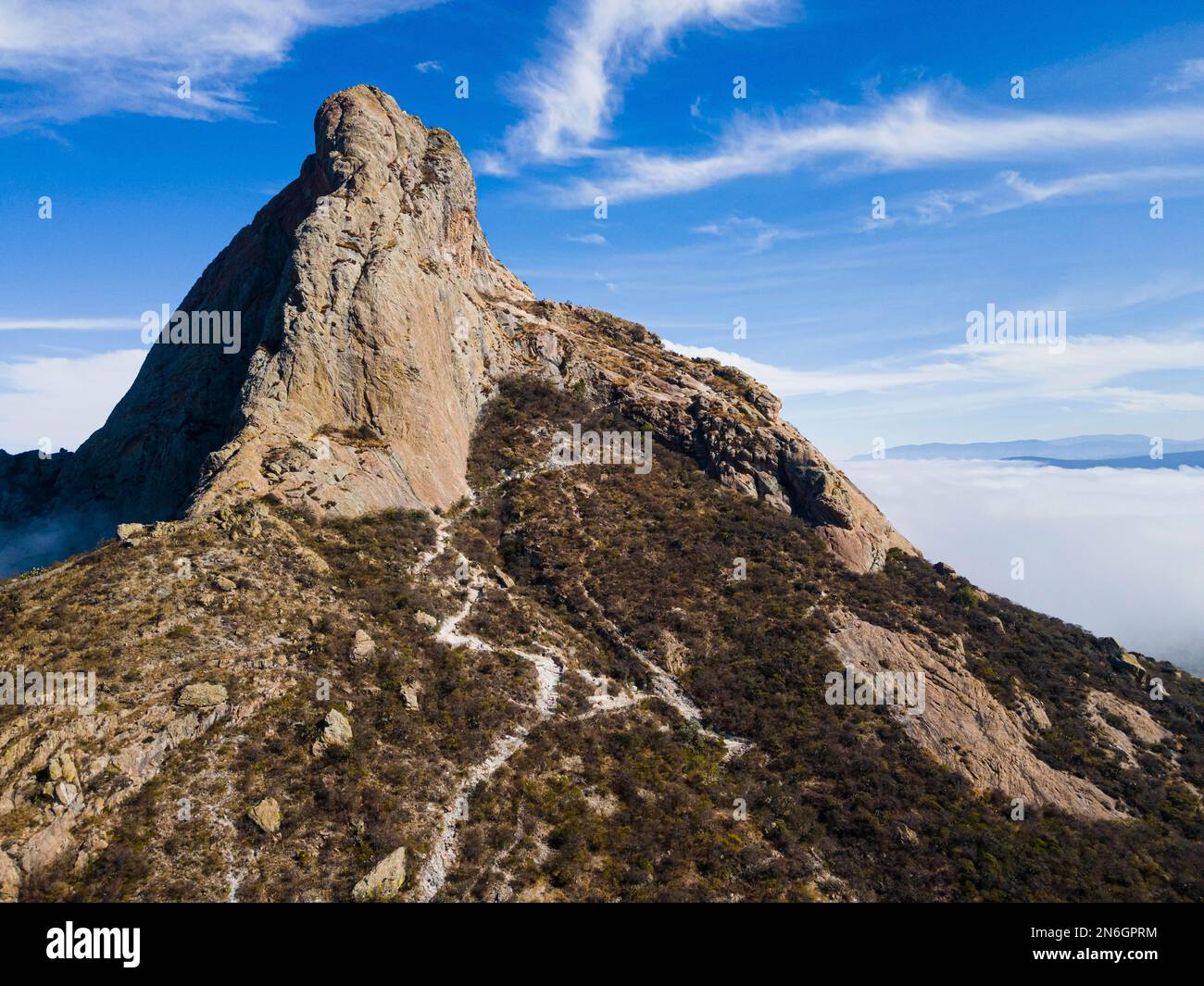 Aerial of El Bernal third largest monolith in the world, Queretaro ...