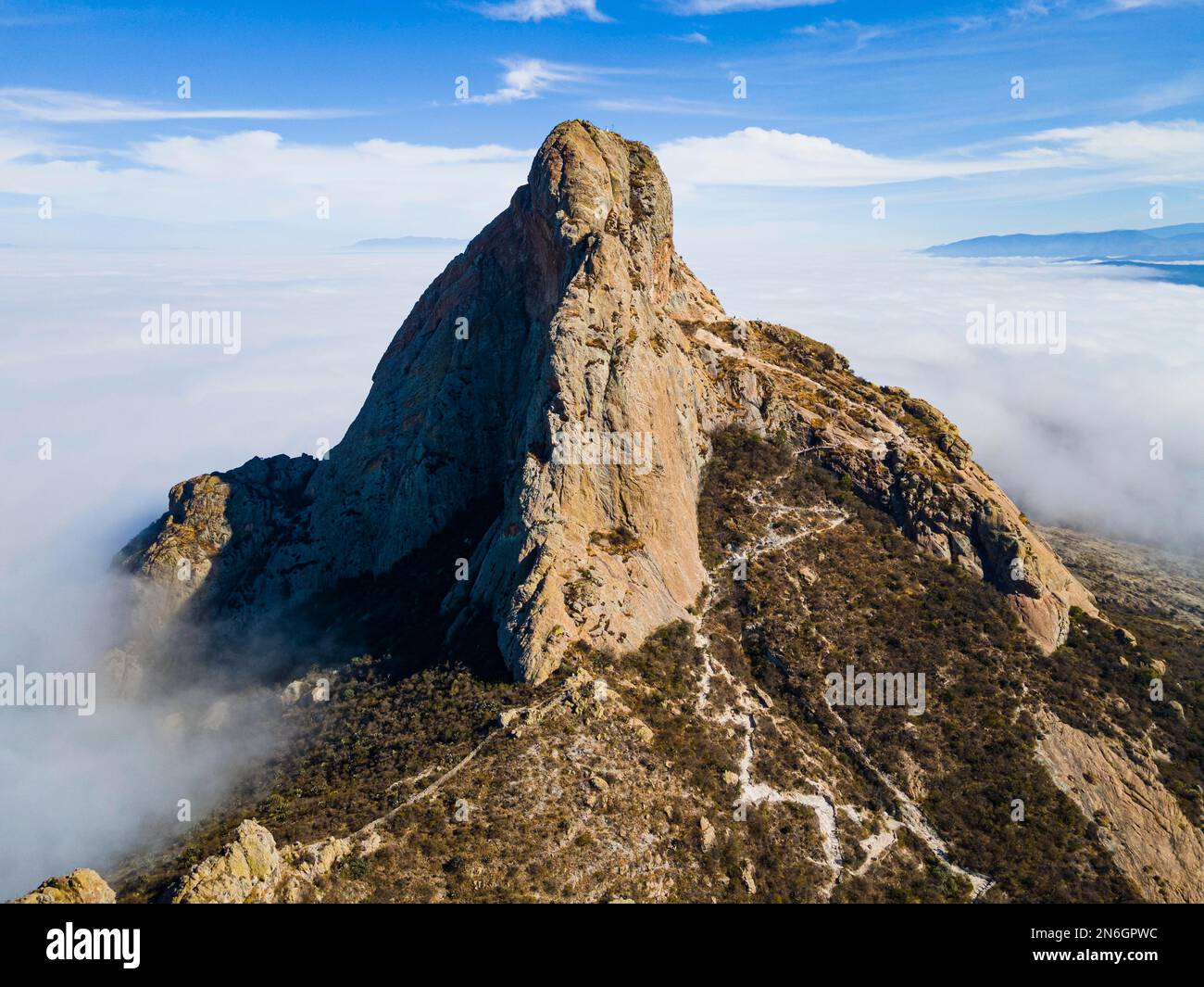 Aerial of El Bernal third largest monolith in the world, Queretaro ...