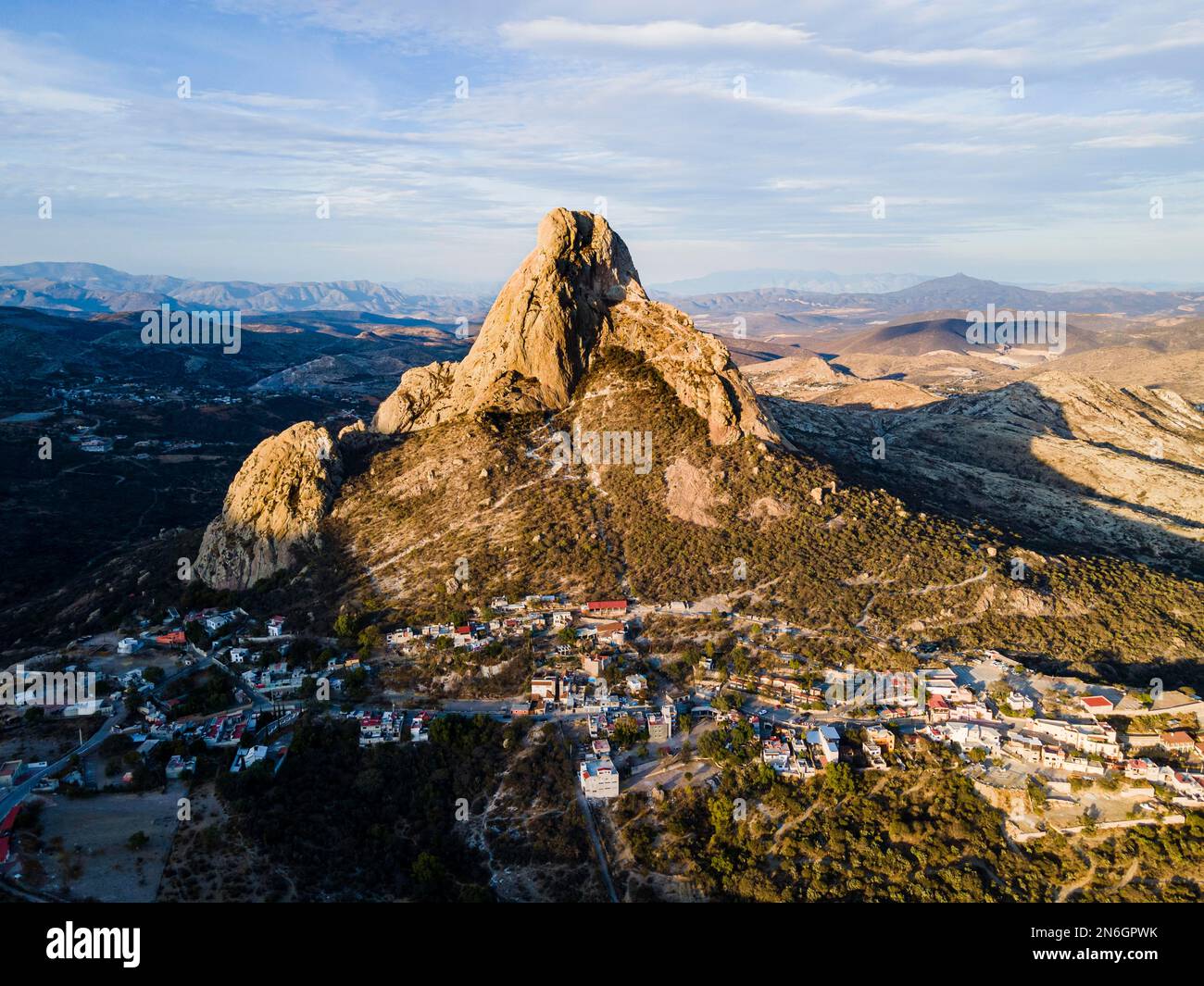Aerial of El Bernal third largest monolith in the world, Queretaro ...