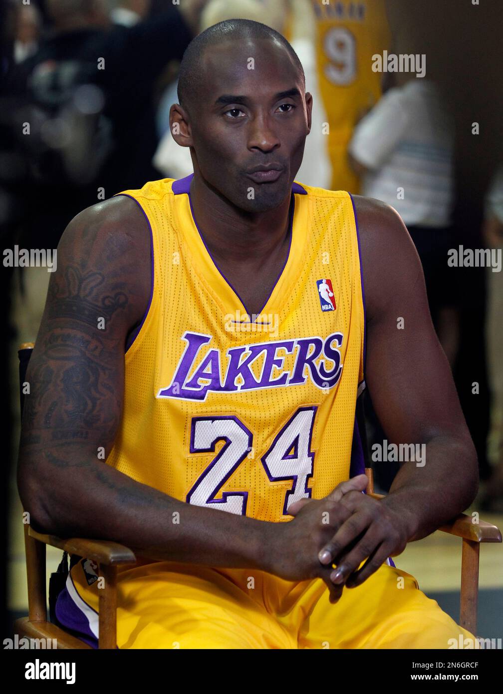 Los Angeles Lakers guard Kobe Bryant talks to reporters during the ...
