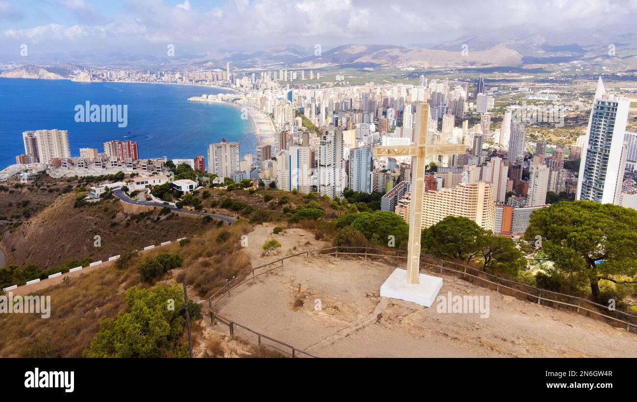 beautiful aerial view of cross La Cruz De Benidorm in Spain Stock Photo ...