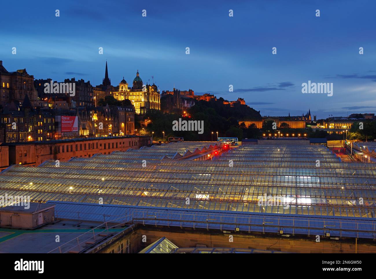 Large glass roof and building in the blue hour, Waverley Station, Old ...