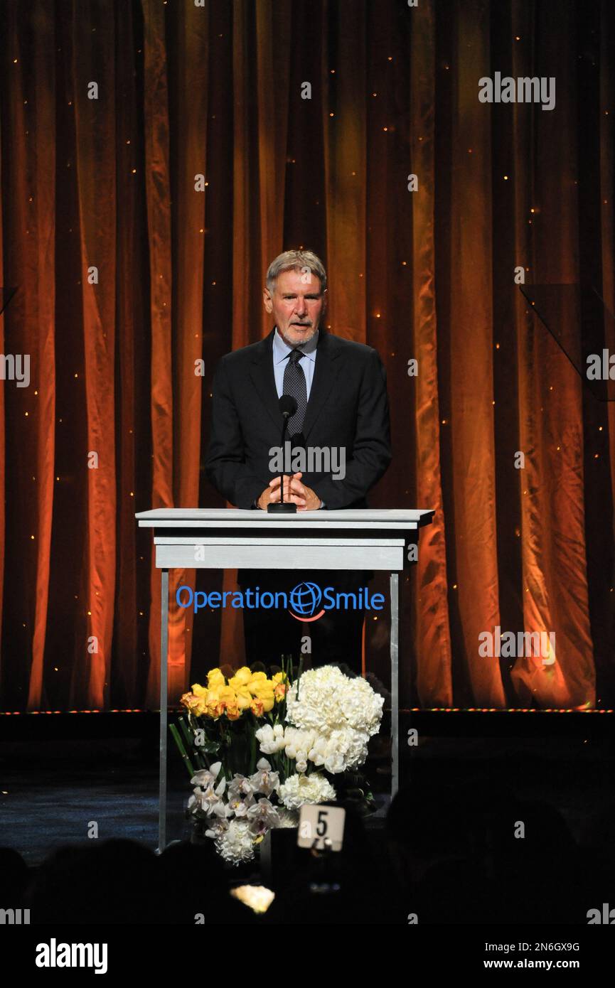 Harrison Ford speaks during Operation Smile's 2013 Smile Gala at The ...
