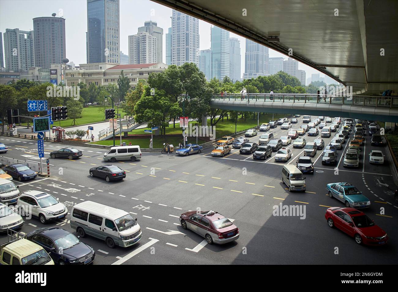 Road intersection with 9 lanes under overpass, Yan'an E Rd, Shanghai ...