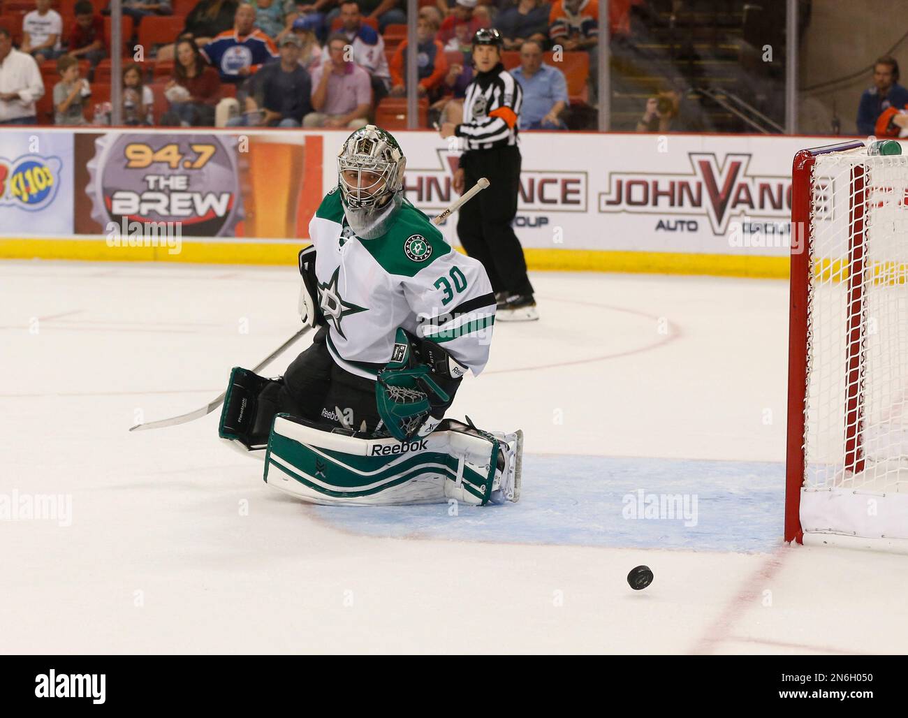 Dallas Stars goalie Dan Ellis, of Canada, blocks a shot against the ...