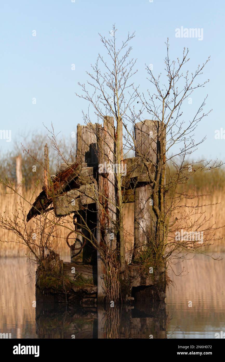 Maroon mooring dolphin for navigation in the river Trebel near ...