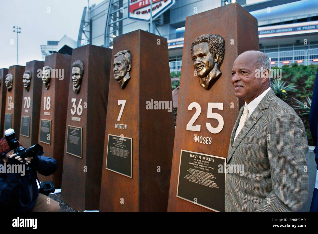 Former Denver Broncos wide receiver Haven Moses stands next to a pillar ...