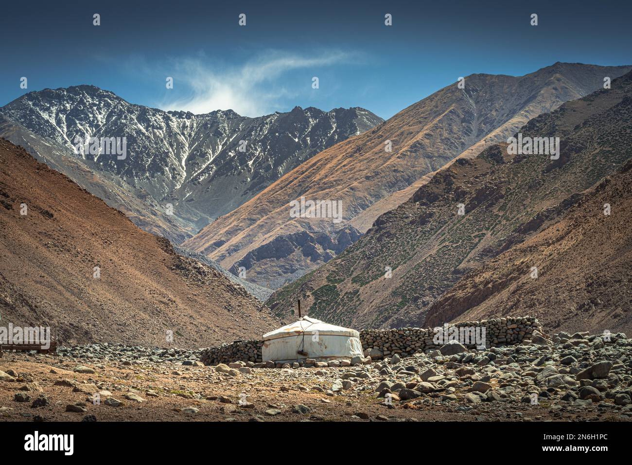 Mongolian nomadic Ger family near the mountain Ikh Bogd. Bayanhongor ...