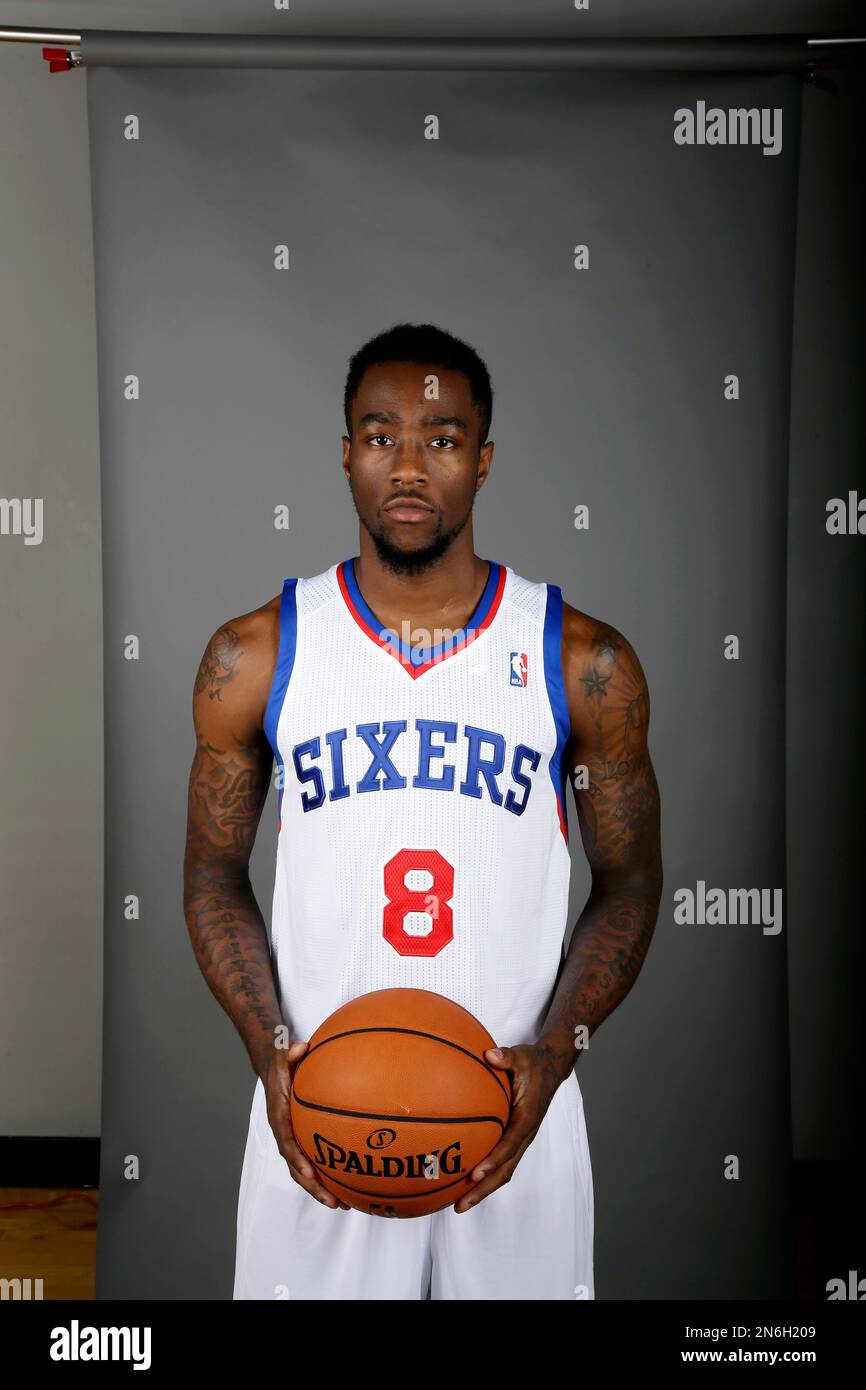 Philadelphia 76ers' Tony Wroten poses for a photograph during media day ...