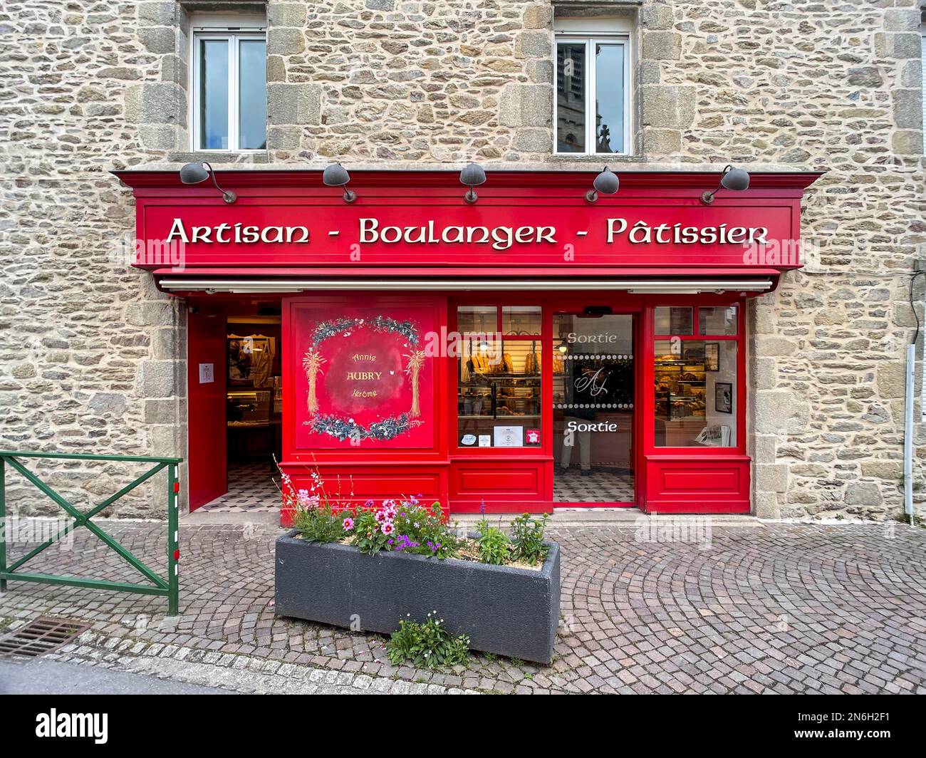 House facade and shop window of a typical French bakery, Surzur ...