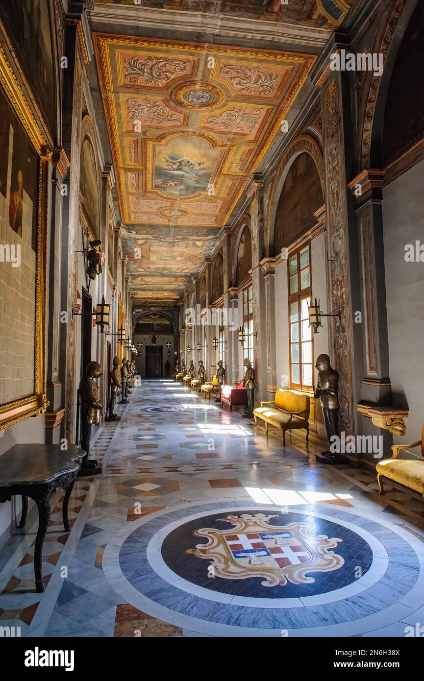 View into long corridor hallway of historic Grand Masters Palace Palace ...