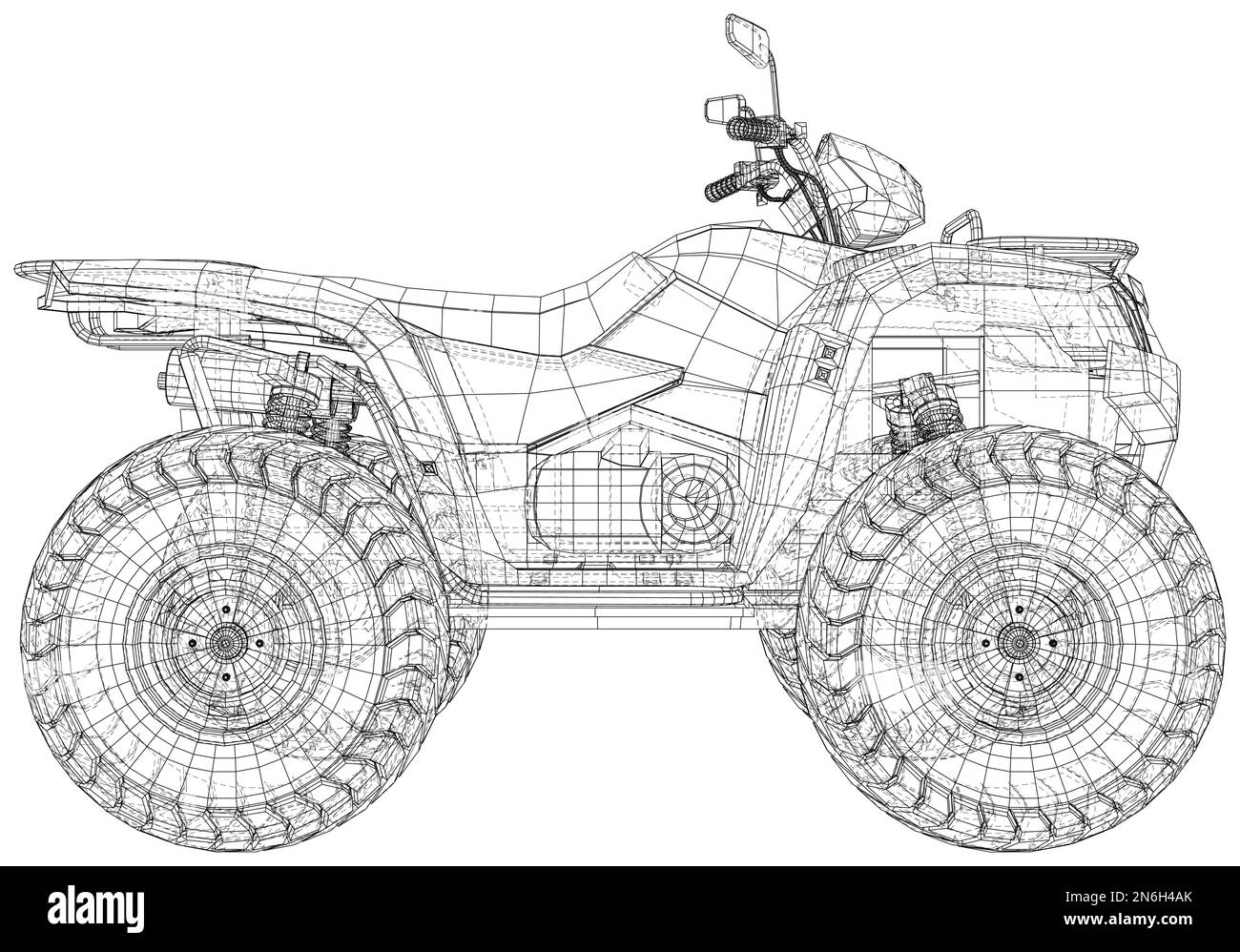 ATV truck black and white vector line art. The layers of visible and invisible lines are ...
