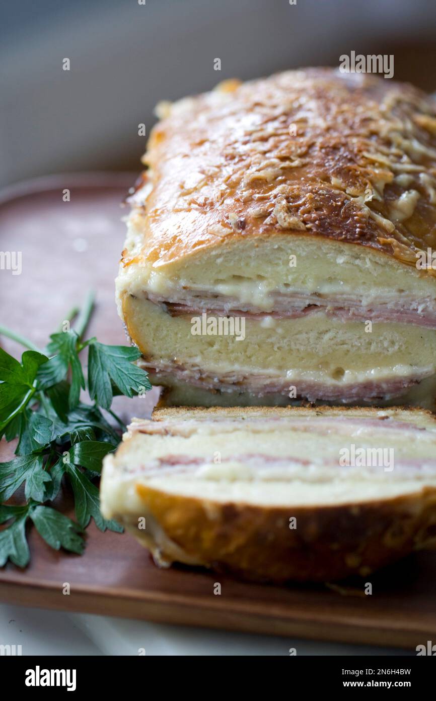 This Sept. 16, 2013 photo shows ham and cheese stuffed French toast ...