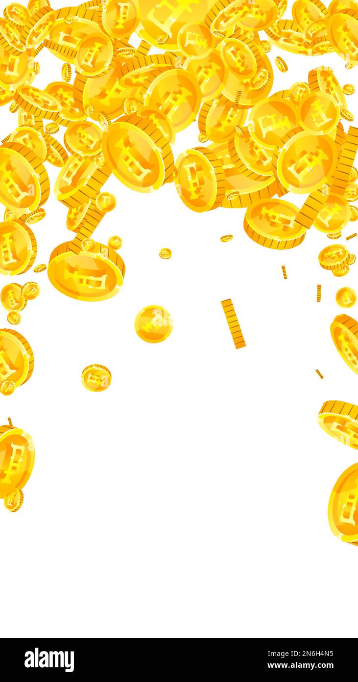 Swiss franc coins falling. Gold scattered CHF coins. Switzerland money ...