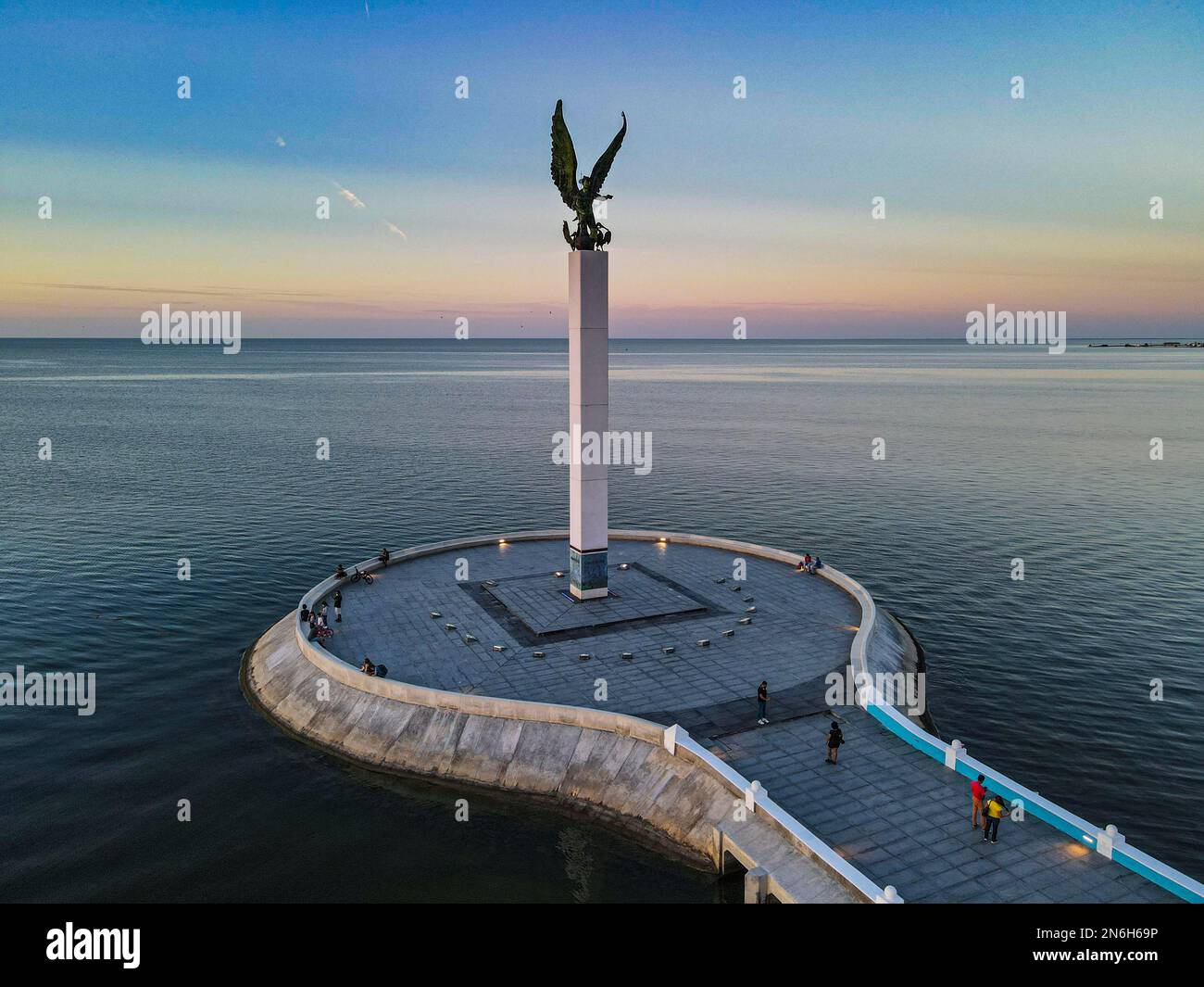 Aerial of the Angel Maya statue, Malecon, Unesco world heritage site ...
