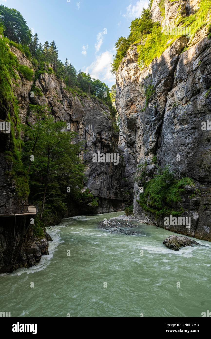 River Aare flowing through the Aare gorge, Meiringen, Bernese Oberland ...