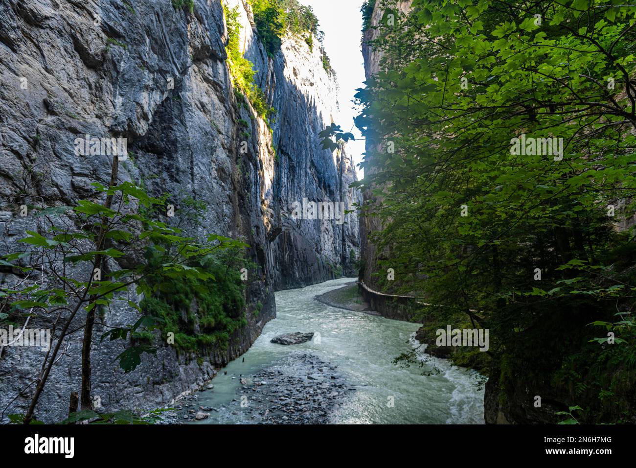 River Aare flowing through the Aare gorge, Meiringen, Bernese Oberland ...