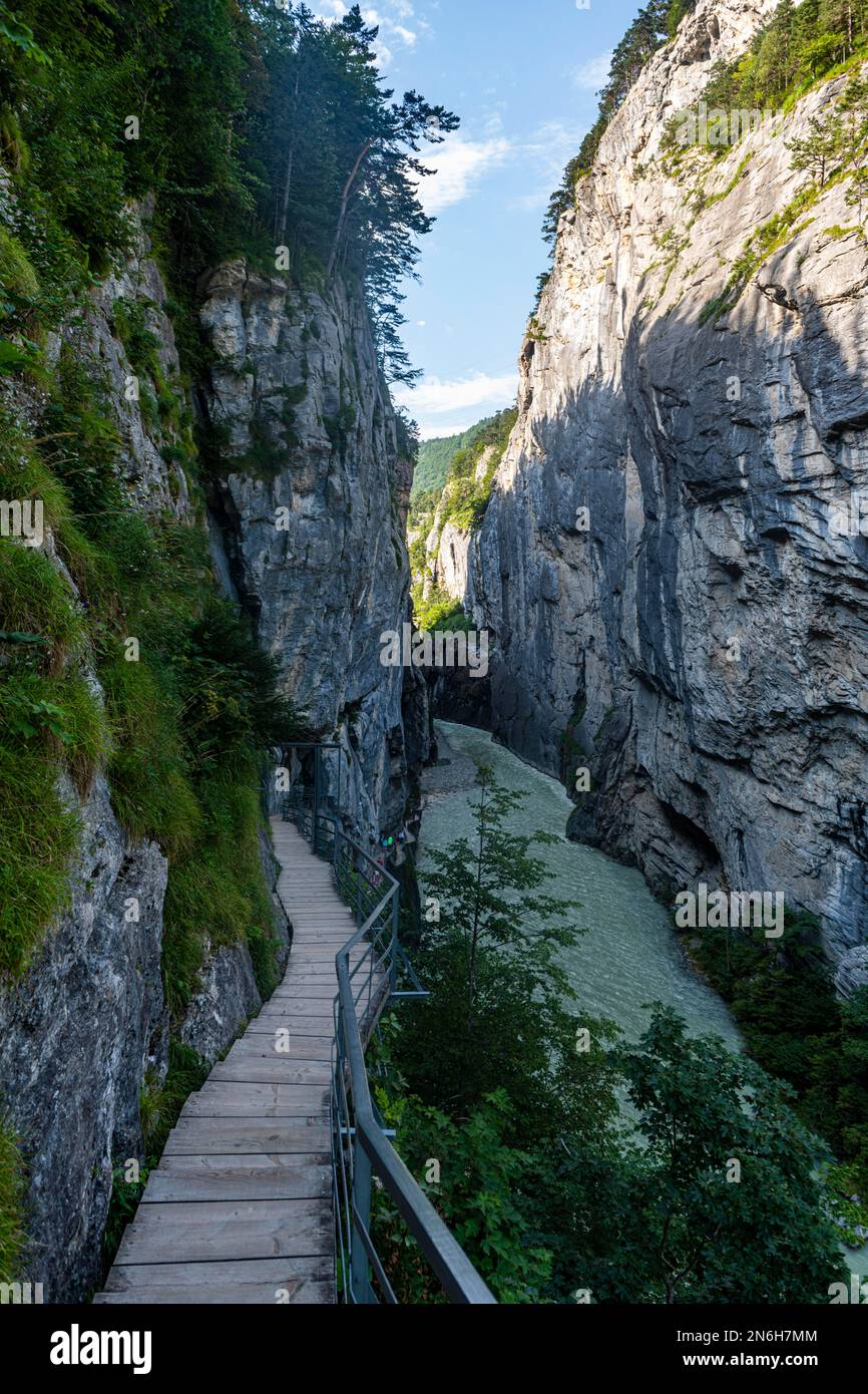 River Aare flowing through the Aare gorge, Meiringen, Bernese Oberland ...