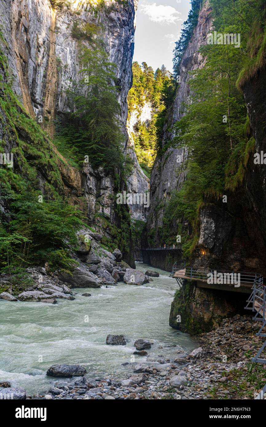 River Aare flowing through the Aare gorge, Meiringen, Bernese Oberland ...