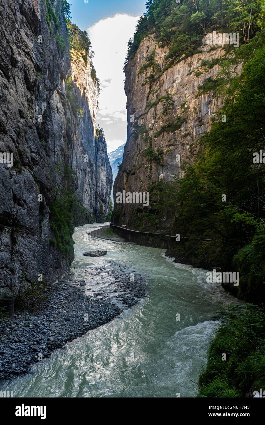 River Aare flowing through the Aare gorge, Meiringen, Bernese Oberland ...