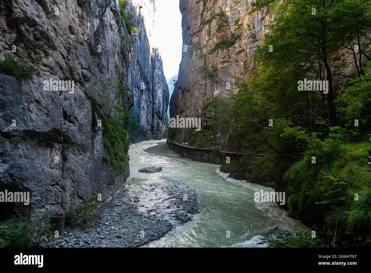 River Aare flowing through the Aare gorge, Meiringen, Bernese Oberland ...