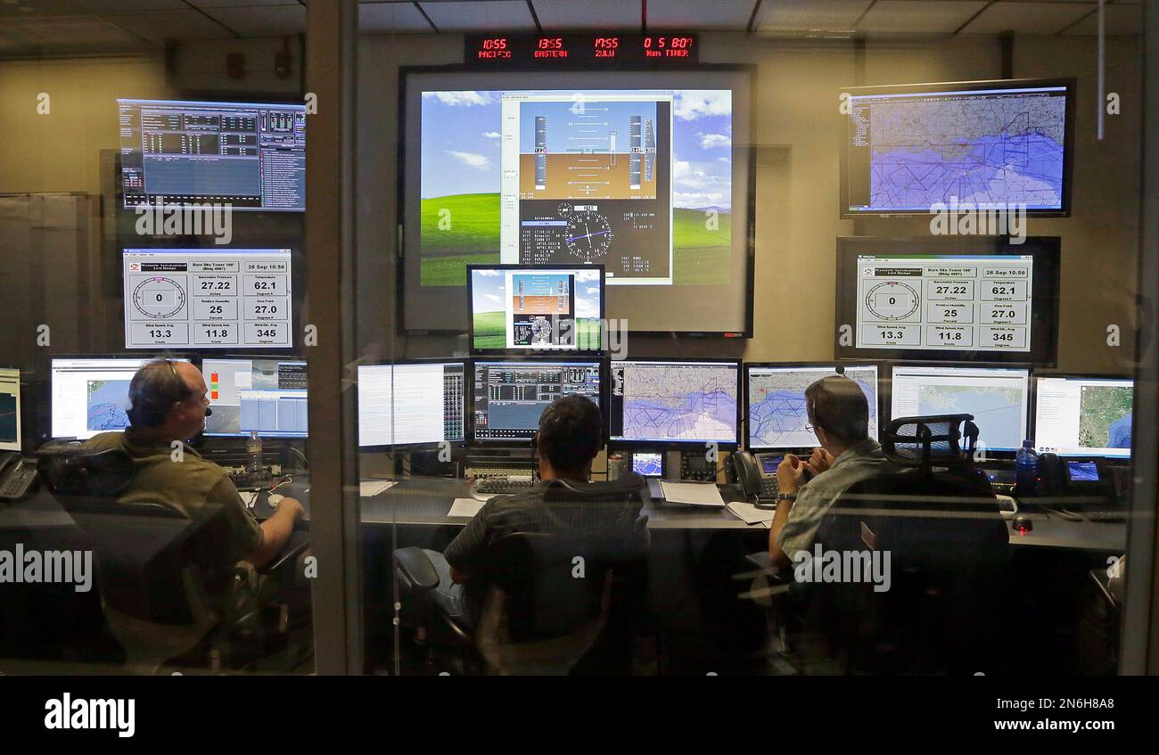 The crew of a NASA Global Hawk pilotless aircraft, with the captain at ...