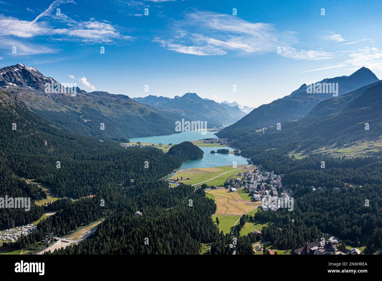 Overlook over Silvaplana lake, St. Moritz, Engadin, Switzerland Stock ...