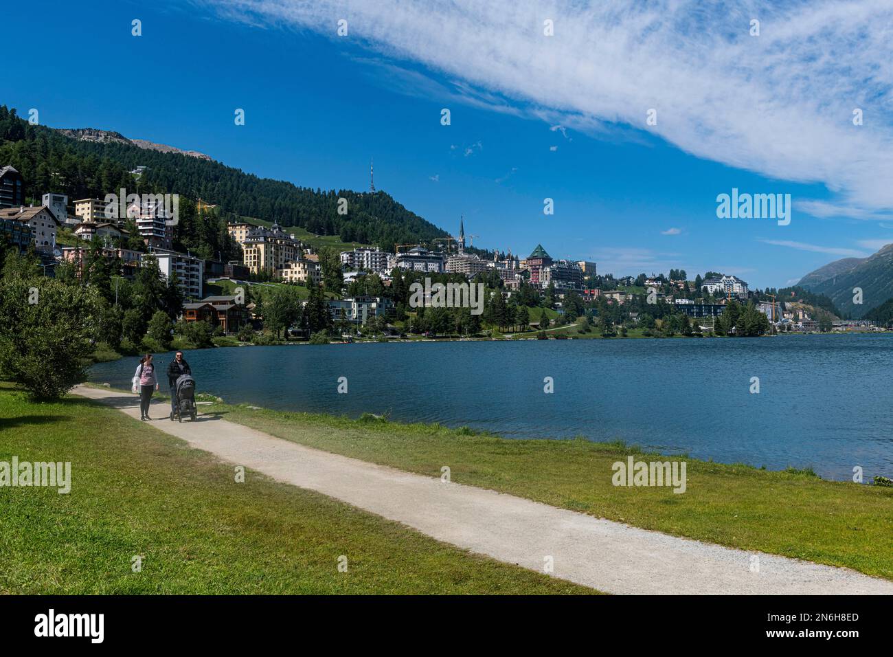 Promenade on St. Moritz lake, St. Moritz, Engadin, Switzerland Stock ...