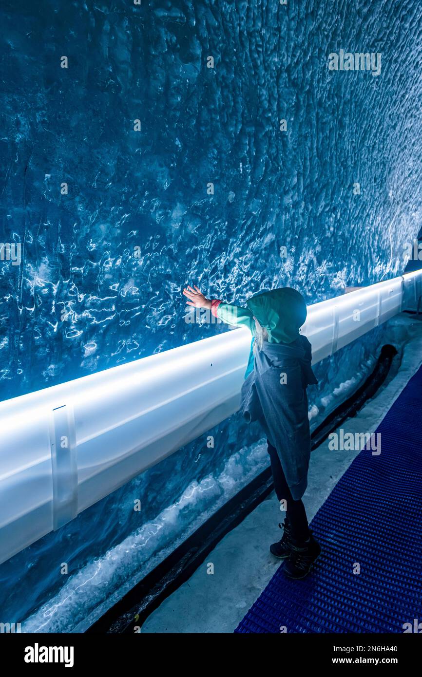 Girl touching glacier ice, Glacier paradise, Little paradise, Zermatt ...