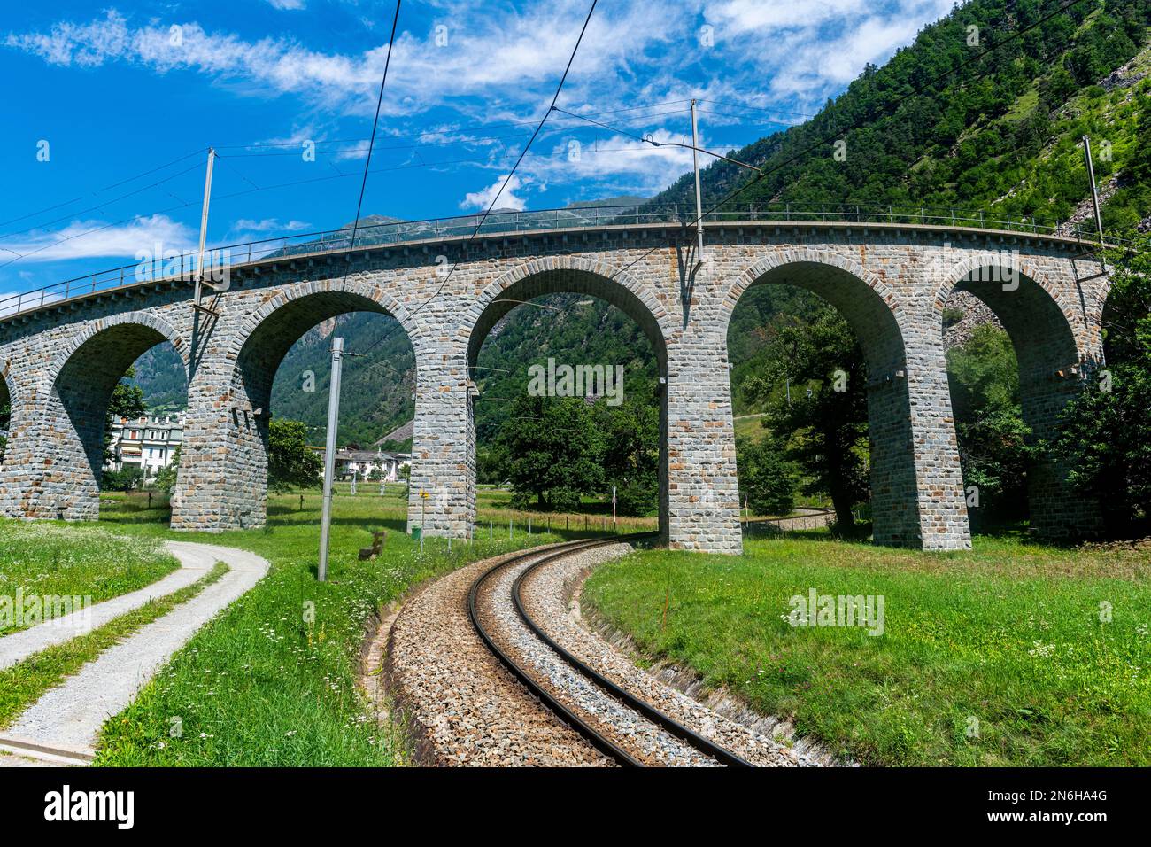 Brusio spiral viaduct, Unesco world heritage site Rhaetian Railway ...