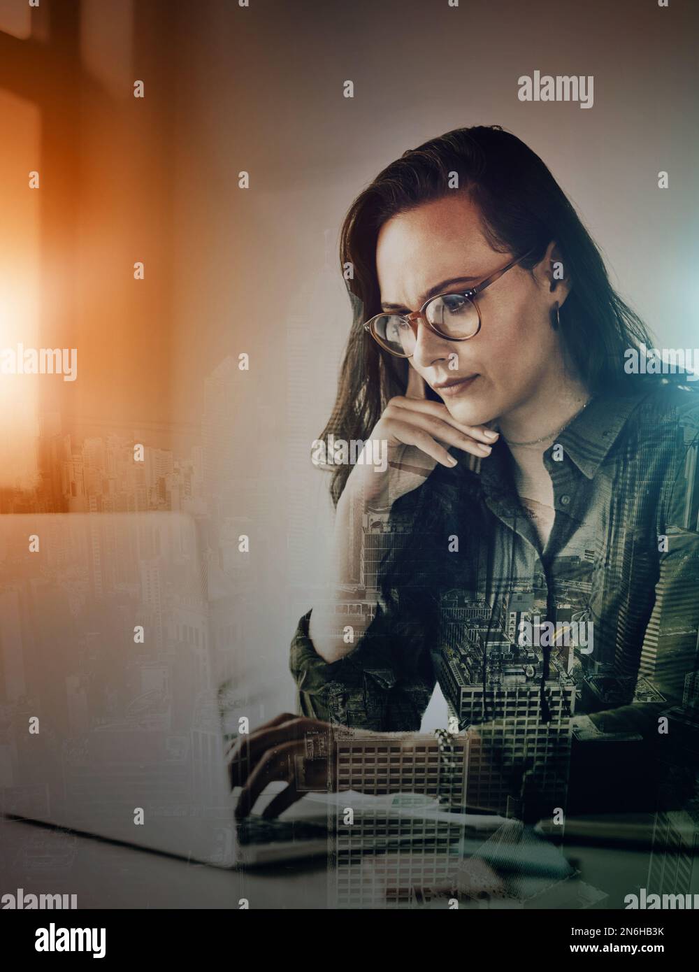 Woman overlay city buildings hi-res stock photography and images - Alamy