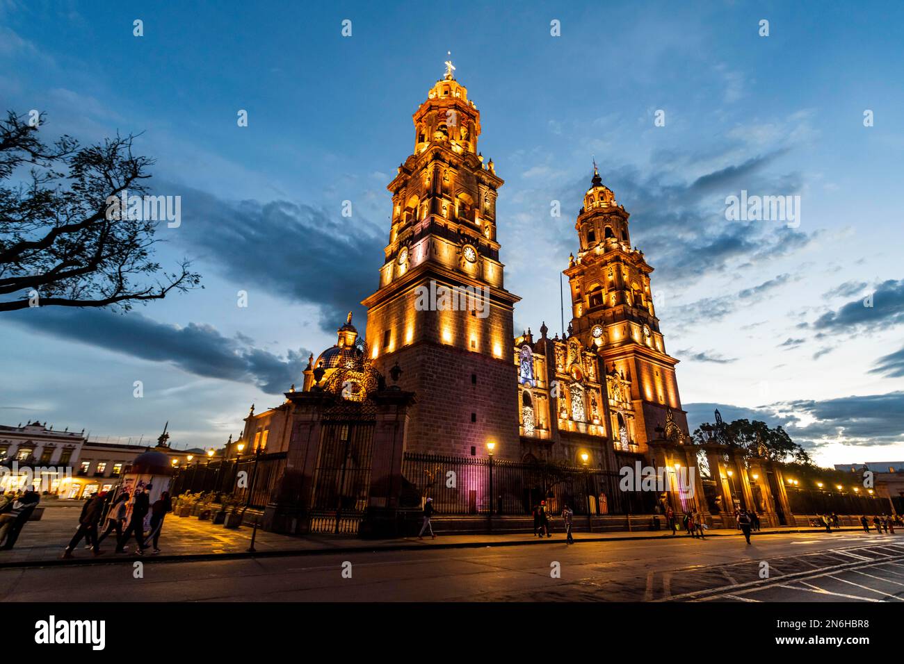 Morelia cathedral at night, Unesco site Morelia, Michoacan, Mexico ...