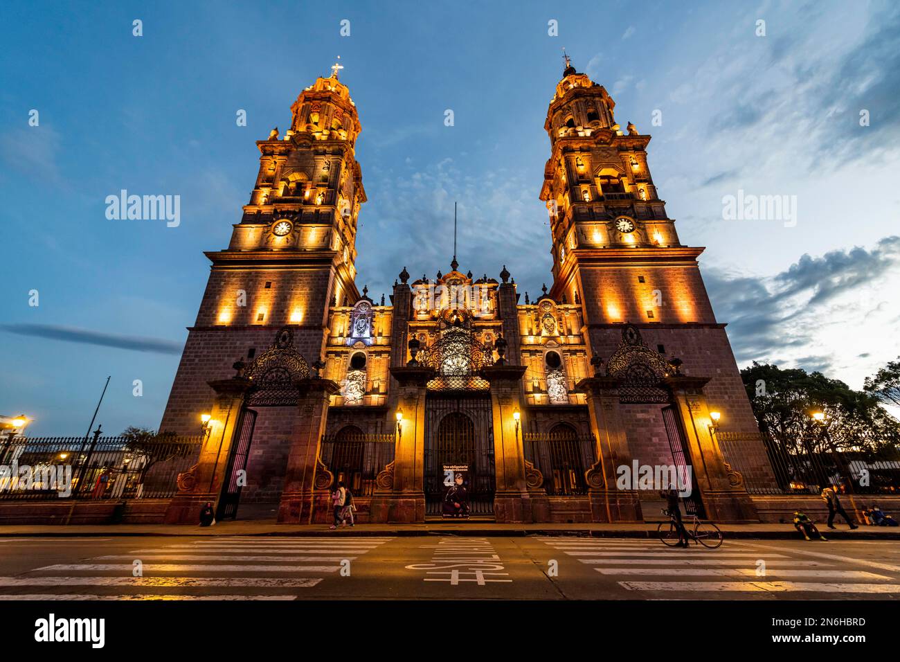 Morelia cathedral at night, Unesco site Morelia, Michoacan, Mexico ...
