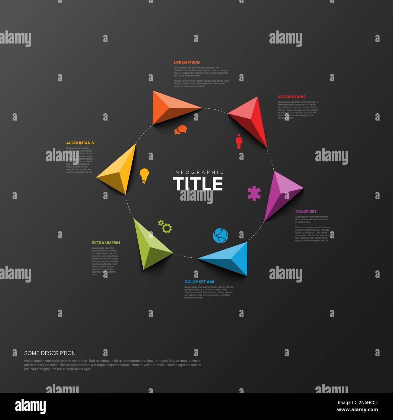 Vecto dark multipurpose Infographic template with title and six ...