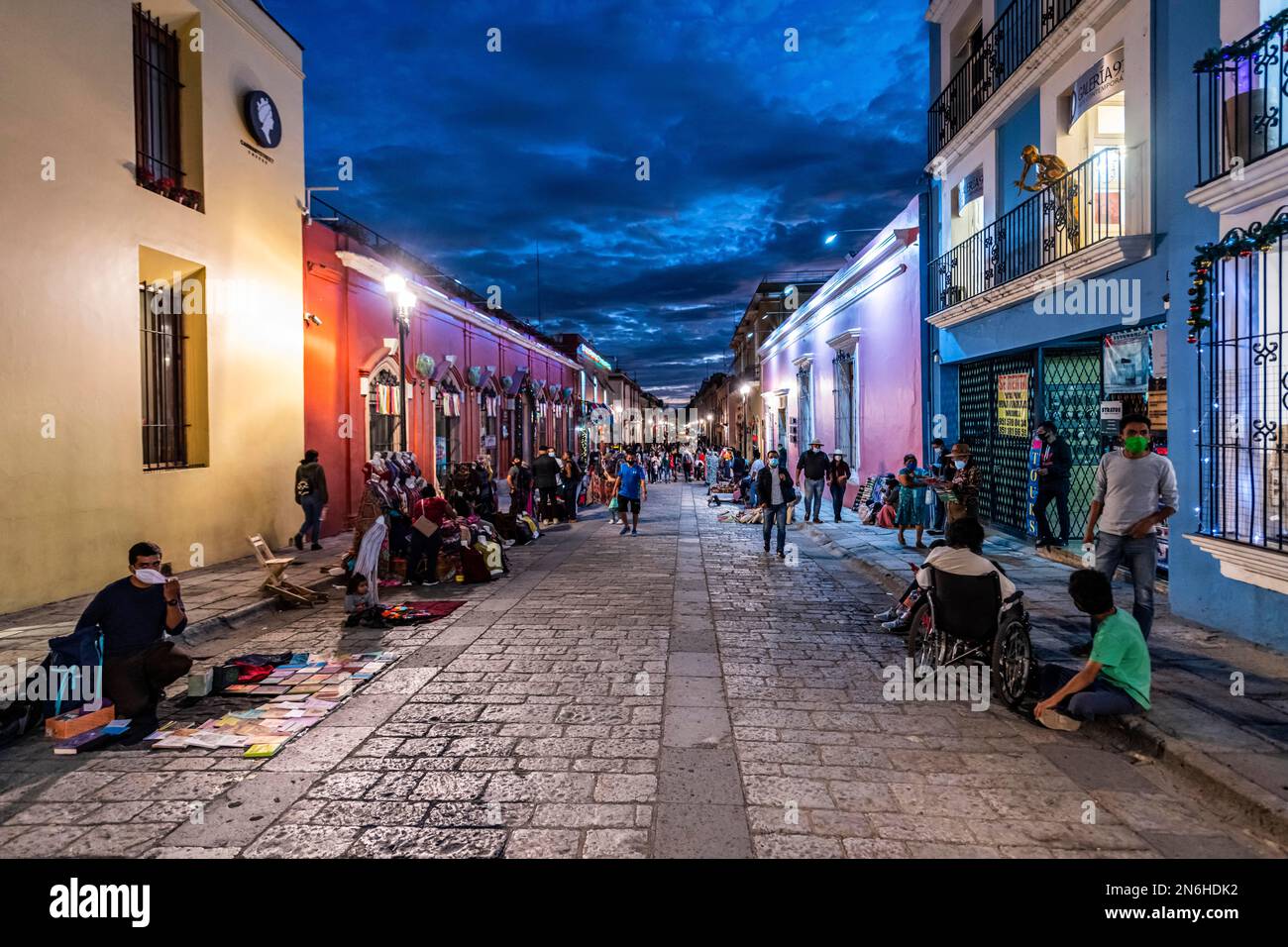Pedestrian zone at night, Oaxaca, Mexico Stock Photo - Alamy