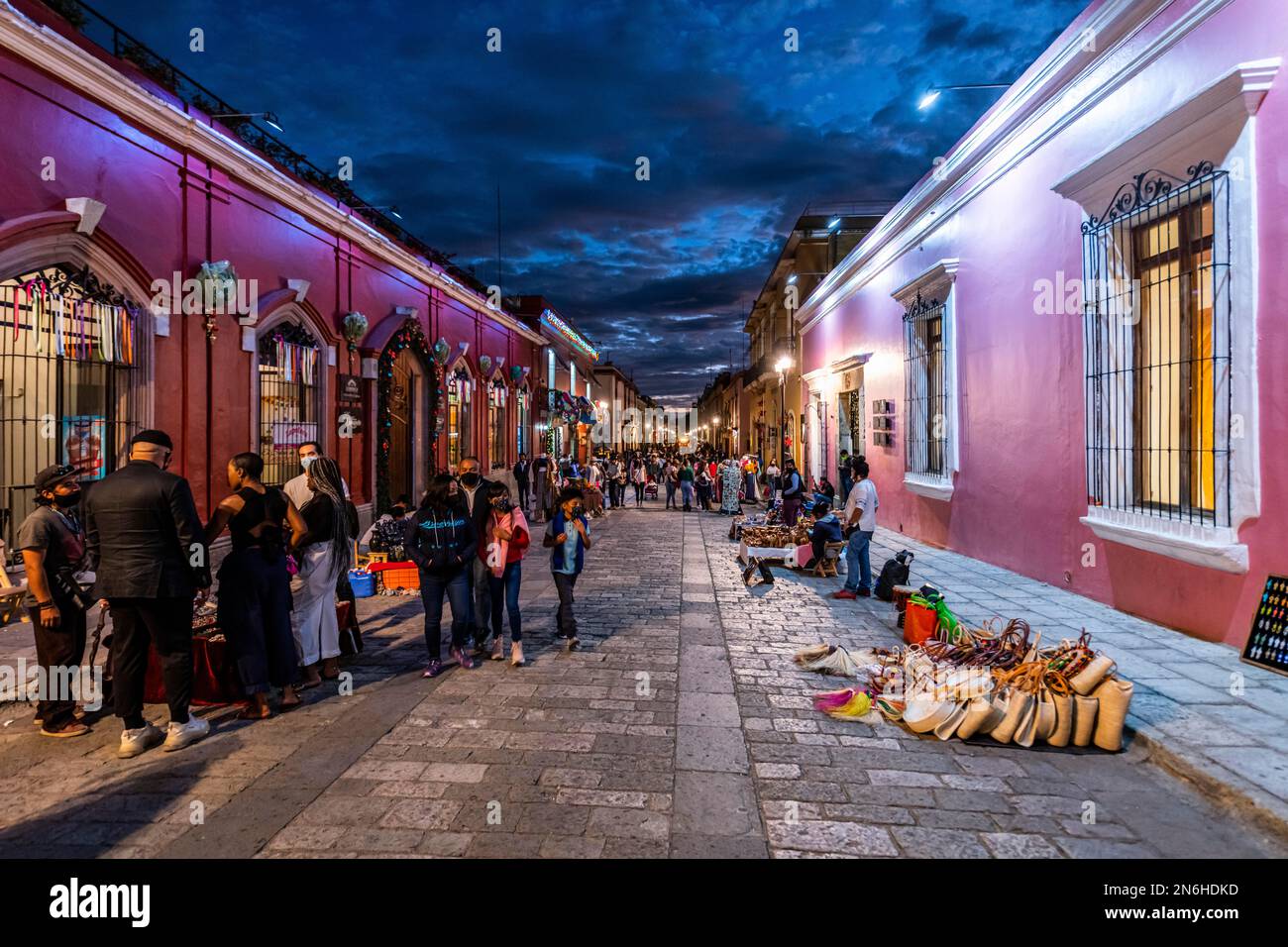Pedestrian zone at night, Oaxaca, Mexico Stock Photo - Alamy