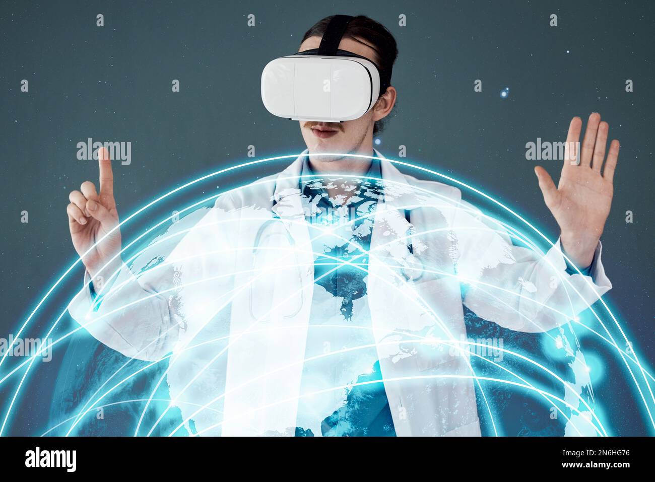 Doctor, vr and 3D hologram for global healthcare, digital help or life ...