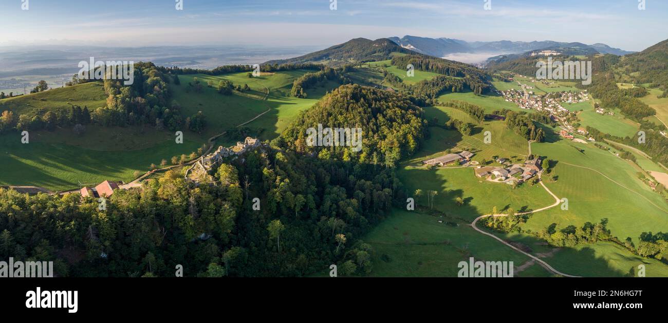 Alt Bechburg castle ruins, aerial view, Holderbank, Solothurn ...