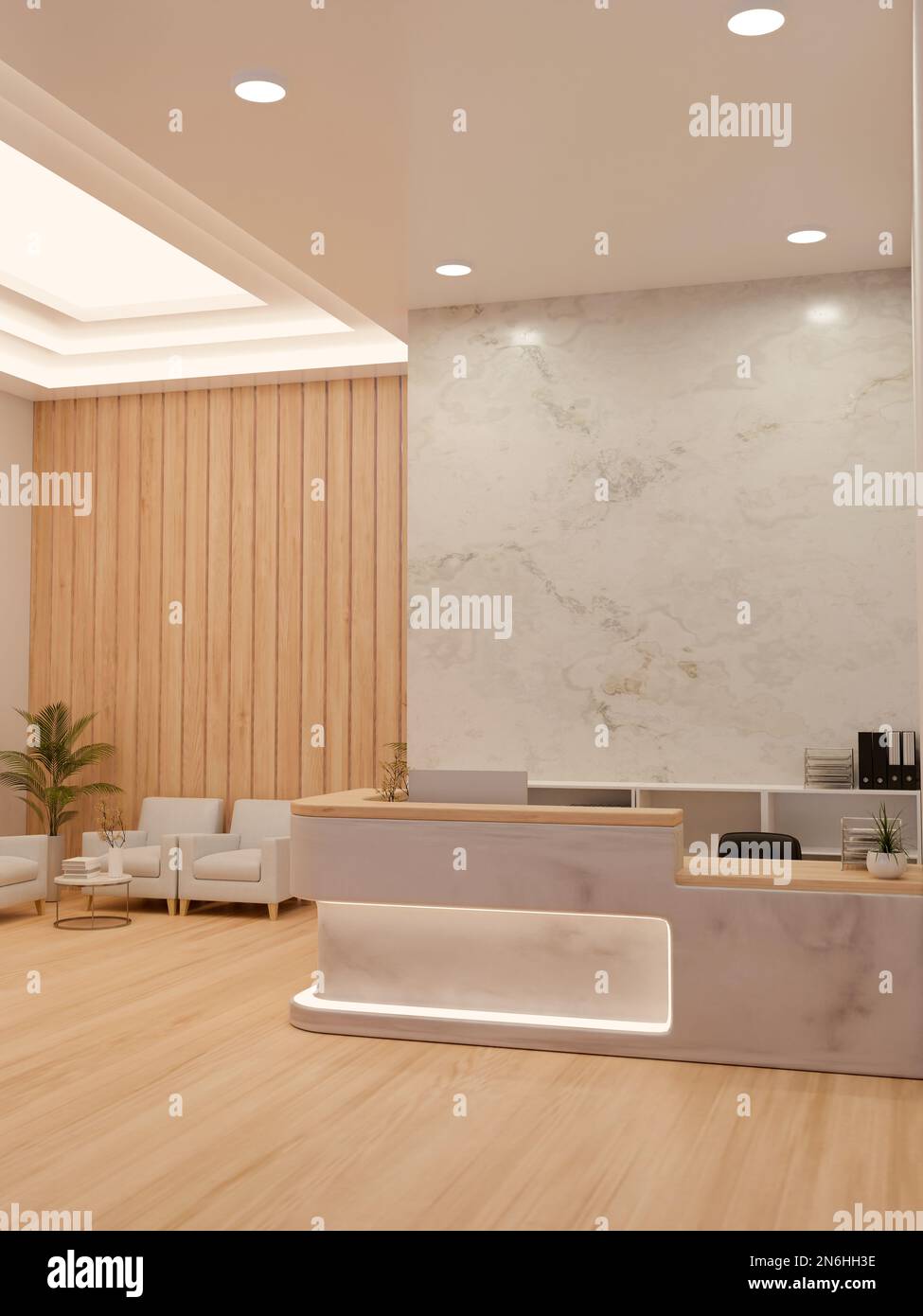 Luxury elegance beauty salon or clinic lounge with reception counter ...