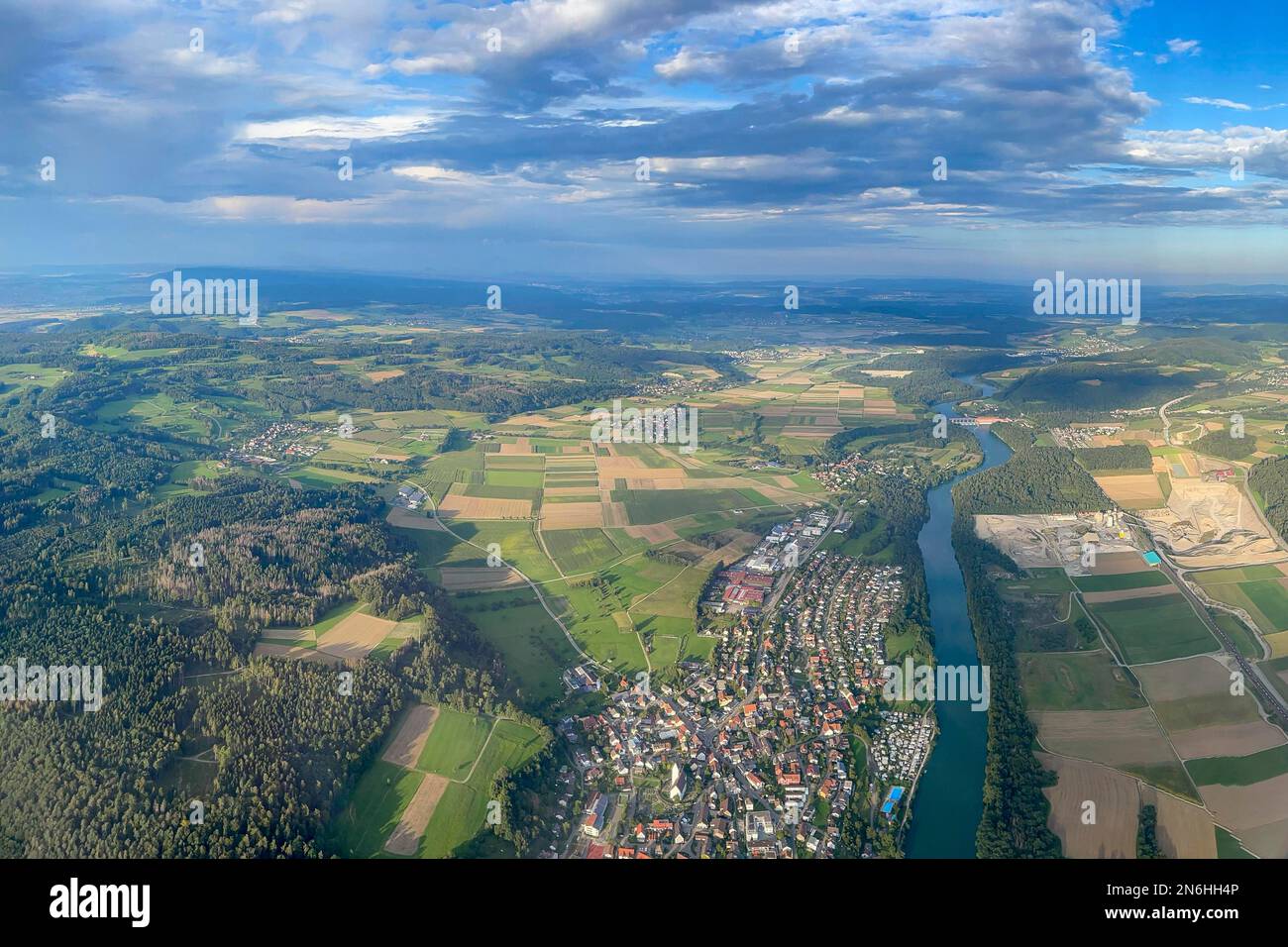 Hohentengen on the High Rhine, behind it Eglisau-Glattfelden power ...