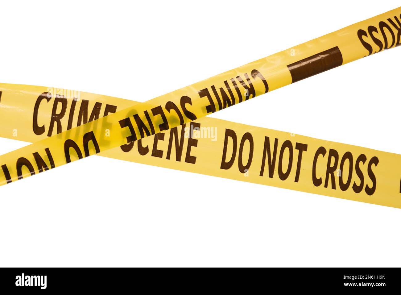 Yellow crime scene tapes isolated on white Stock Photo - Alamy