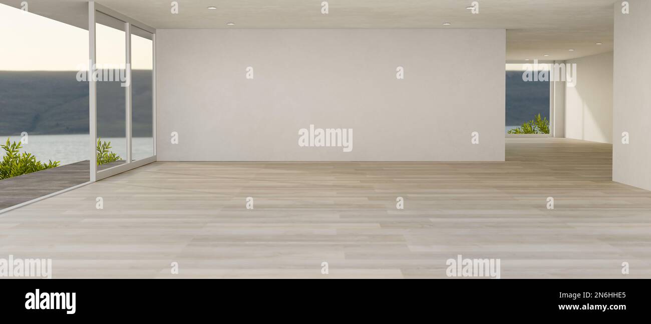 Modern contemporary spacious empty room with amazing nature view, empty ...