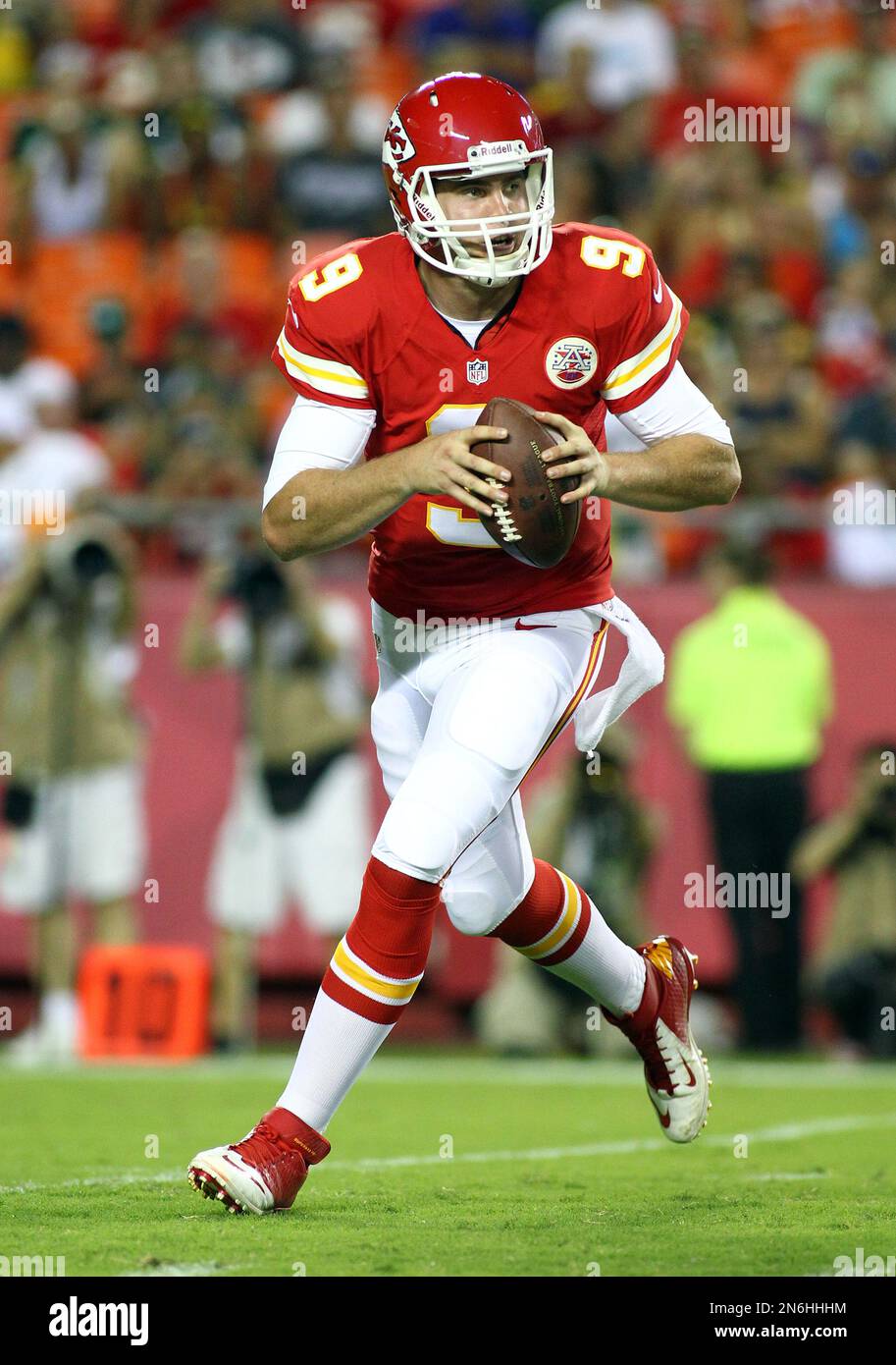 Kansas City Chiefs quarterback Tyler Bray (9) rolls out to pass during ...