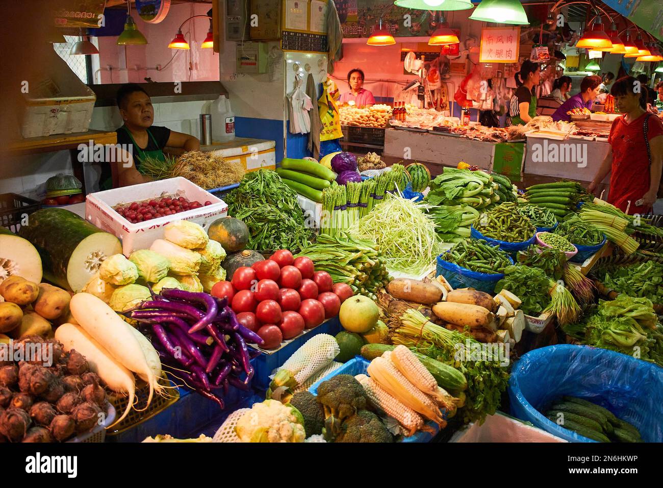 Market stall with vegetables and fruit, Shanghai, China Stock Photo - Alamy