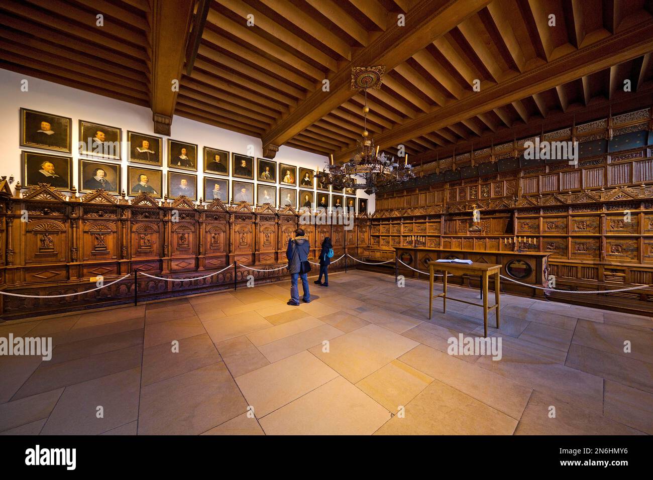 West wall of the Peace Hall with the portraits, Peace of Westphalia ...