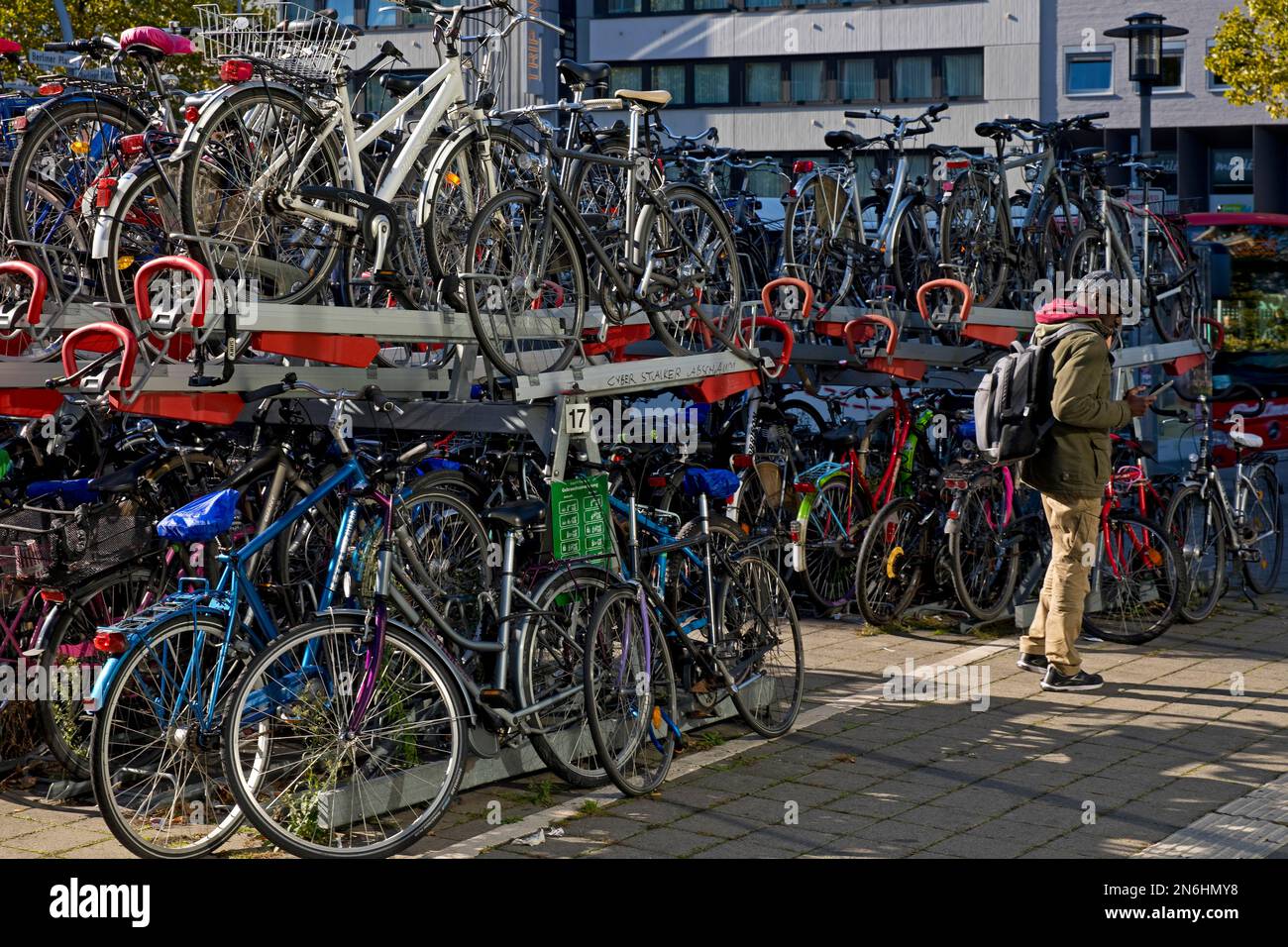 Very many bicycles at the parking spaces of the bike station at the main station ...